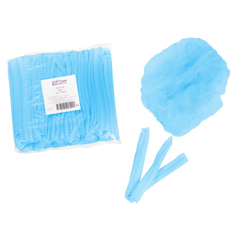 Non-woven pleated mob caps blue (100 pcs) | Medi-Shop.gr